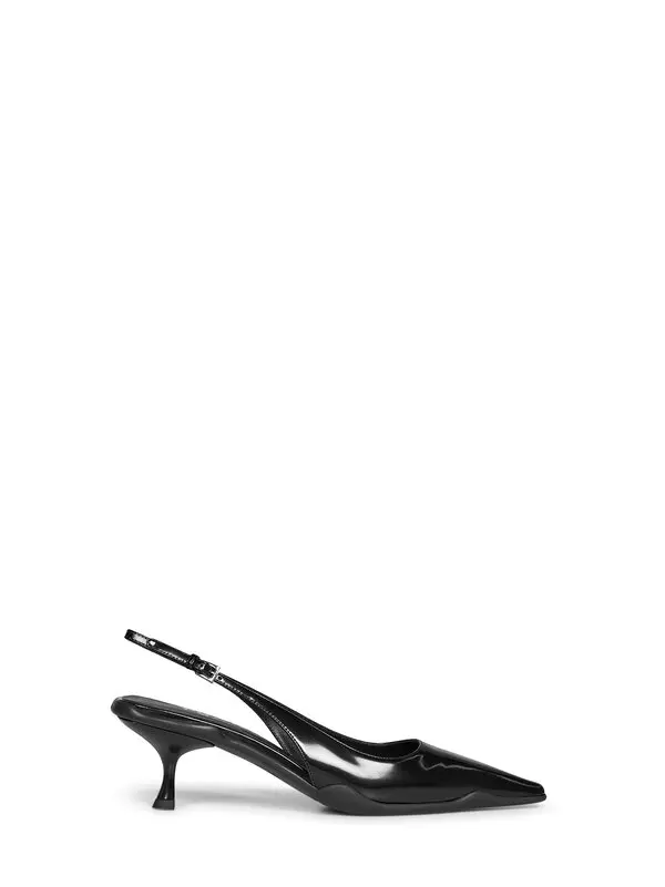 Prada Black Brushed Leather Slingback Pumps - Multicolor