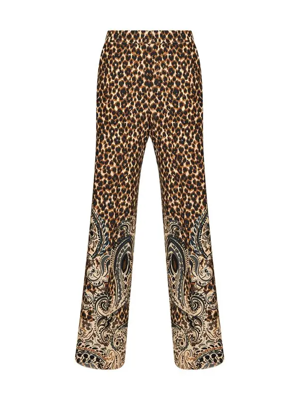 Etro Beige Silk Crêpe De Chine Printed Trousers - Multicolor