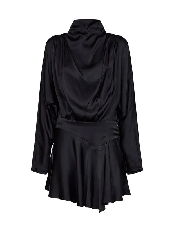 Isabel Marant Étoile Black Satin Draped Mini Dress - Multicolor