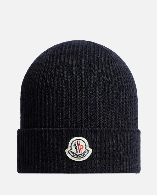 Moncler Ribbed Beanie With Logo Detail - Multicolor