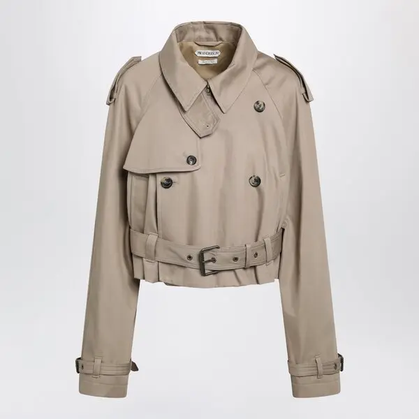 JW Anderson Short Beige Cotton Trench Coat - Cream