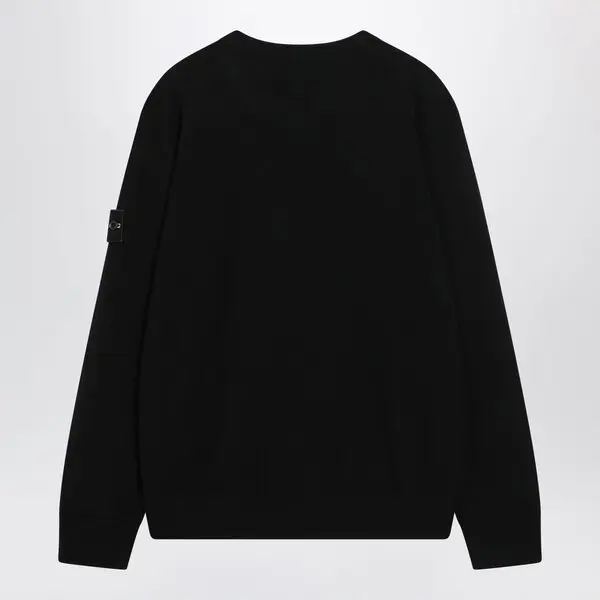 Stone Island Wool Crew-neck Sweater With Compass Logo Badge - Black