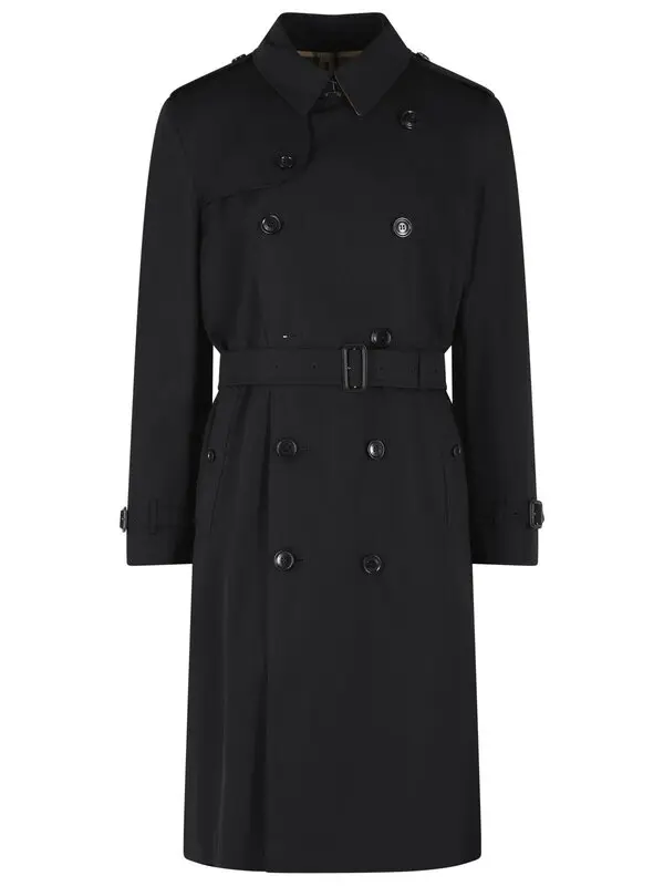 Burberry Long Cotton Kensington Trench Coat - Black