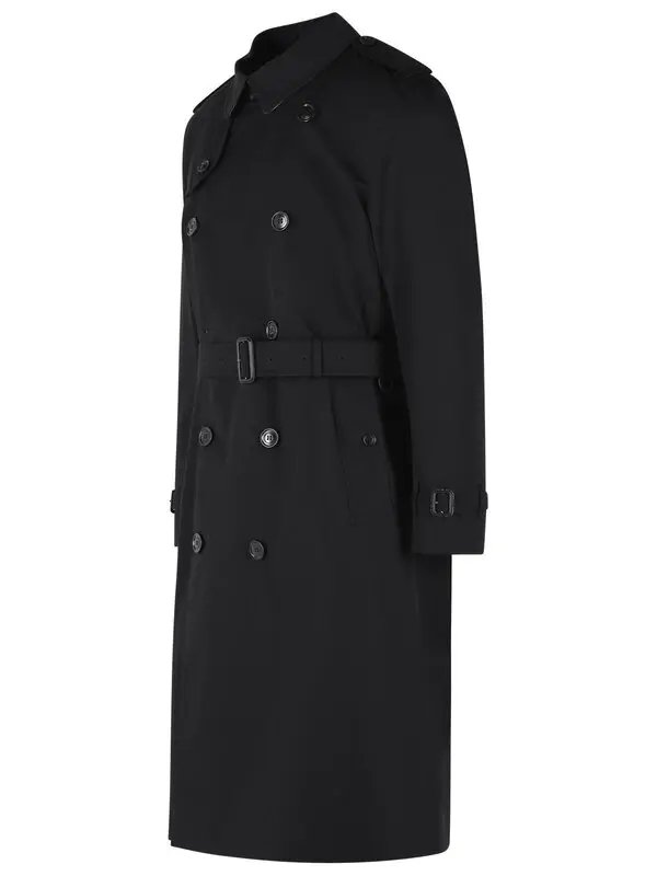 Burberry Long Cotton Kensington Trench Coat - Black
