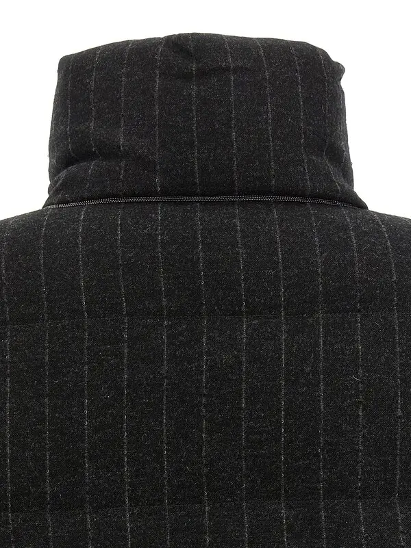 Brunello Cucinelli Micro Sequin Pinstriped Crop Down Jacket
