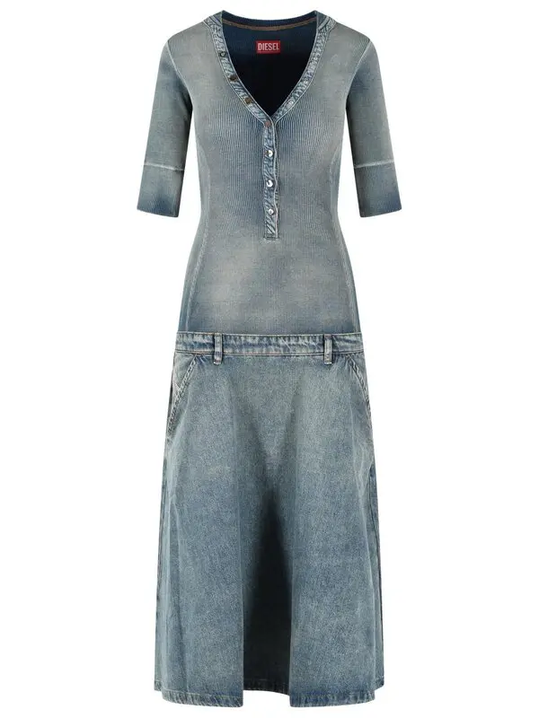 DIESEL® Knit And Denim Midi Dress - Blue