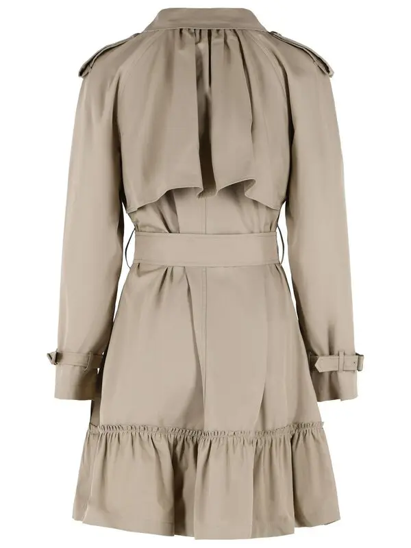Burberry Cotton Trench Coat With Ruffle Detail - Cream