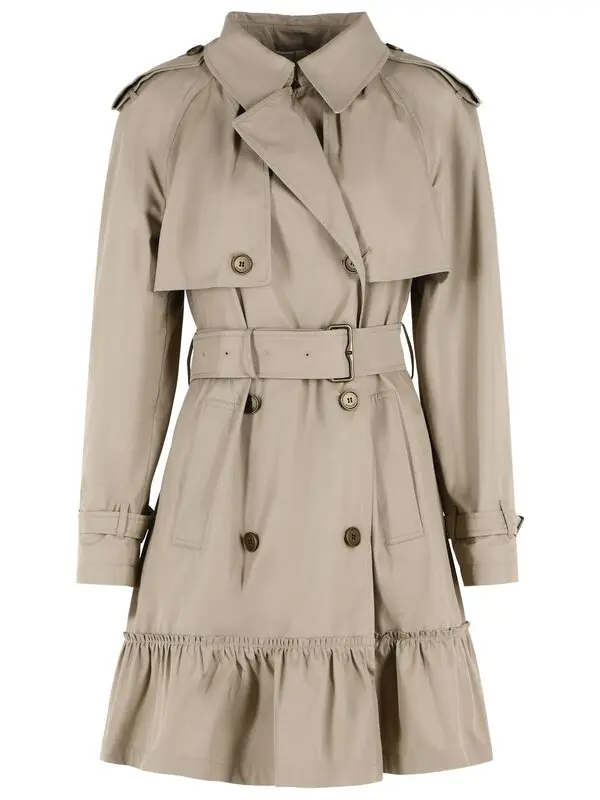 Burberry Cotton Trench Coat With Ruffle Detail - Cream