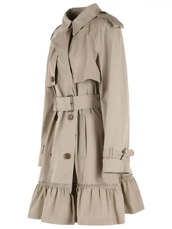 Burberry Cotton Trench Coat With Ruffle Detail - Cream
