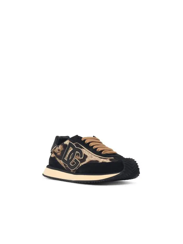 Dolce & Gabbana Leopard Print Suede Blend Sneakers - Brown