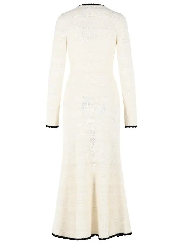 SELF-PORTRAIT Openwork Knit Long Cardigan With Bow Detail