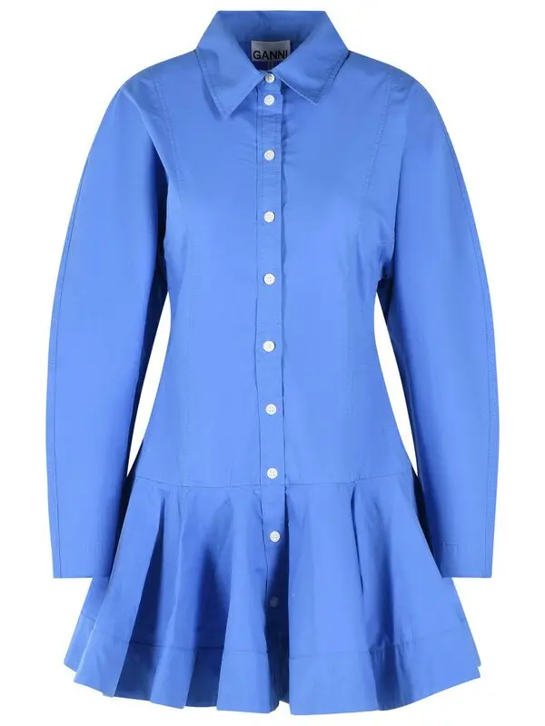 GANNI Light Stretch Cotton Mini Dress - Blue