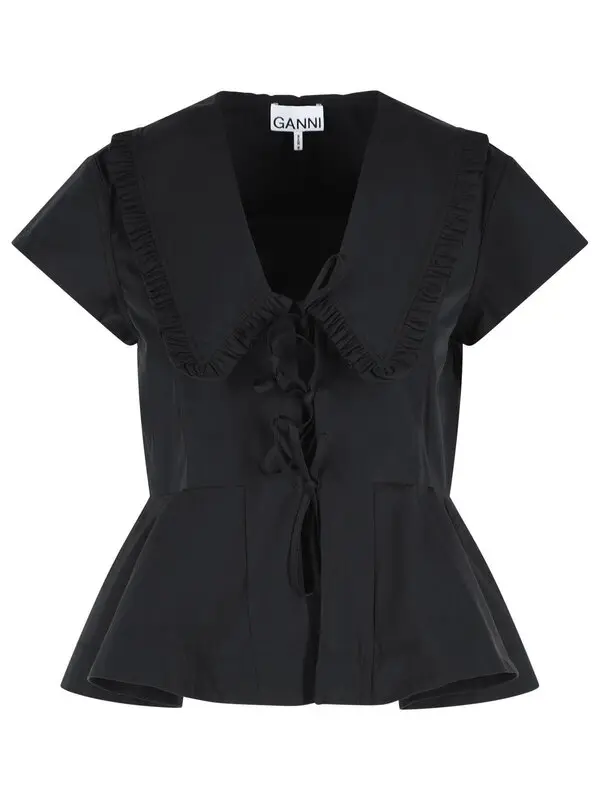 GANNI Cotton Poplin Blouse - Black