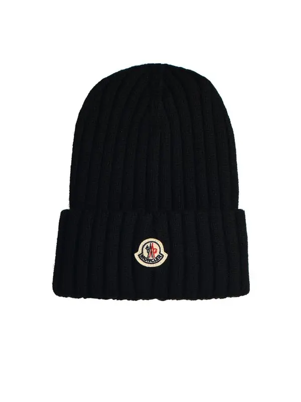 Moncler Virgin Wool Ribbed Beanie - Black