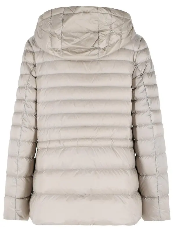 Moncler Down Jacket With Drawstring Hood And Leather Patch - Cream