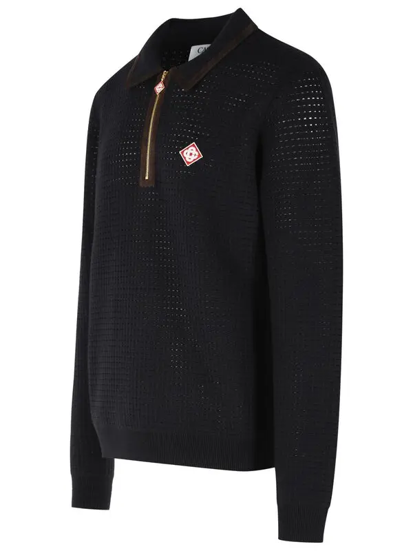 Casablanca Waffle Stitch' Navy Wool Polo Shirt