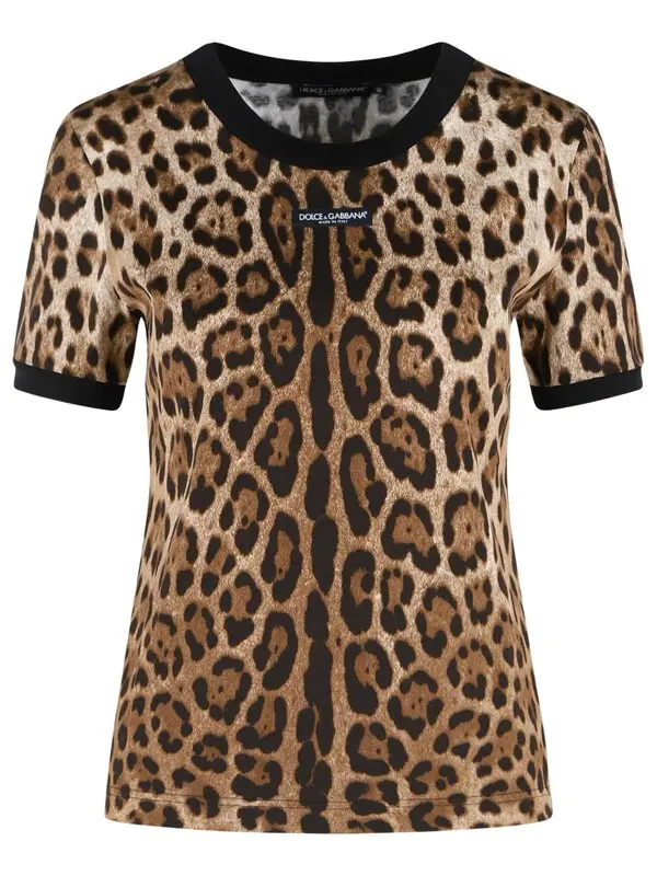 Dolce & Gabbana Leopard Print Cotton T-shirt - Brown