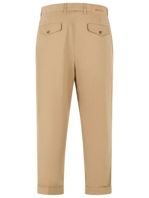 AMI Paris Carrot' Beige Cotton Pants - Cream