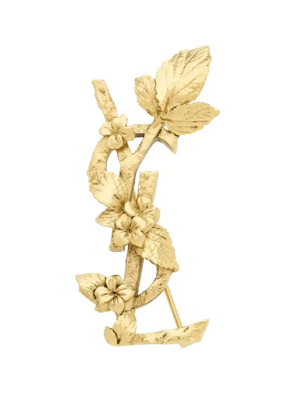 Saint Laurent Cassandre Hydrangea Brooch In Brass - Silver