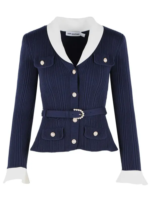SELF-PORTRAIT Ribbed Cardigan With Belt