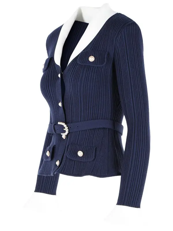 SELF-PORTRAIT Ribbed Cardigan With Belt