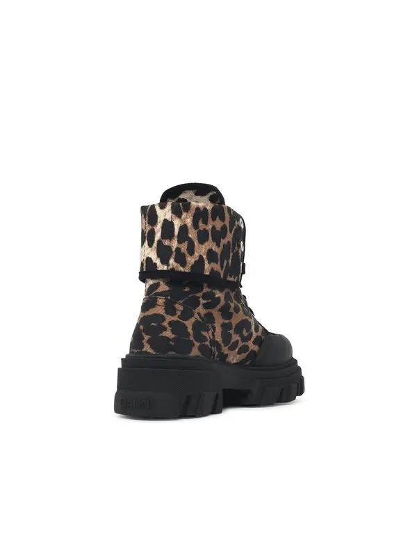 GANNI Leopard Print Combat Boots - Brown