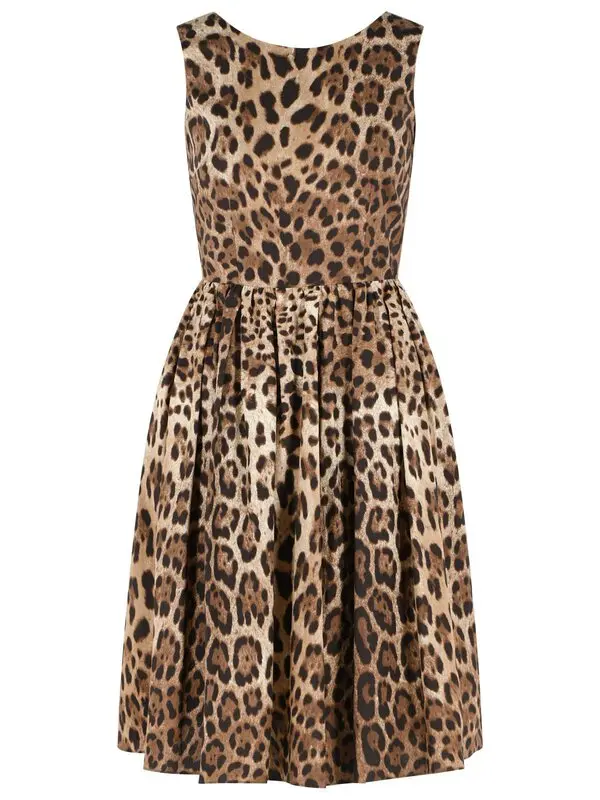 Dolce & Gabbana Leopard Print Cotton Dress - Brown
