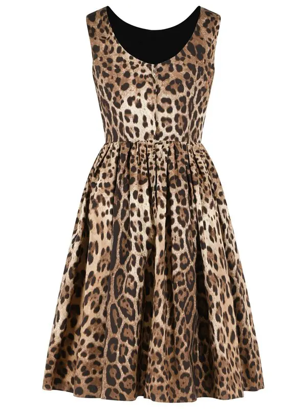 Dolce & Gabbana Leopard Print Cotton Dress - Brown