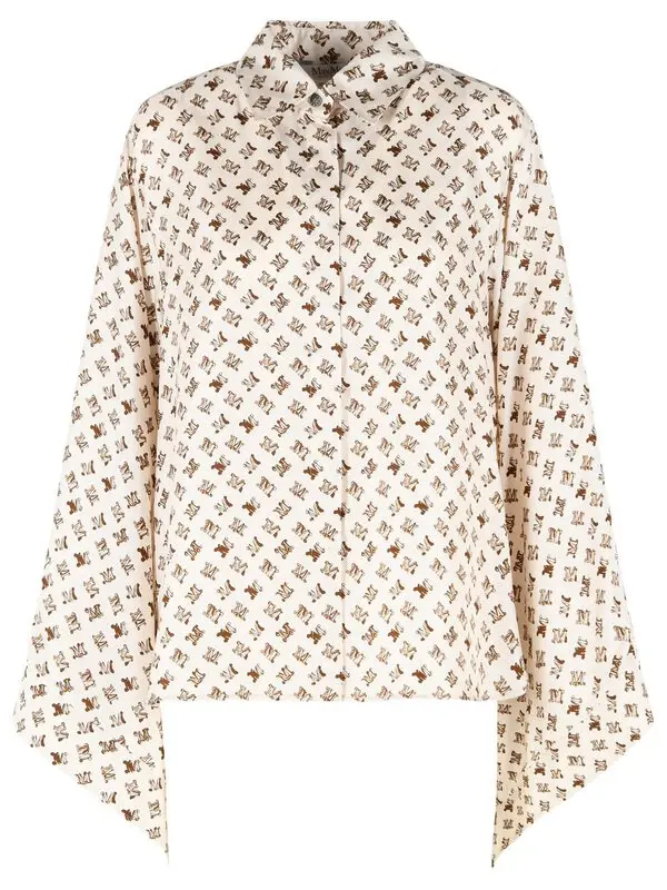 Max Mara Ivory Silk Monogram Shirt - White