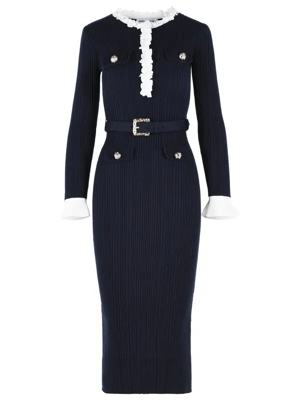 SELF-PORTRAIT Flower" Midi Dress In Navy