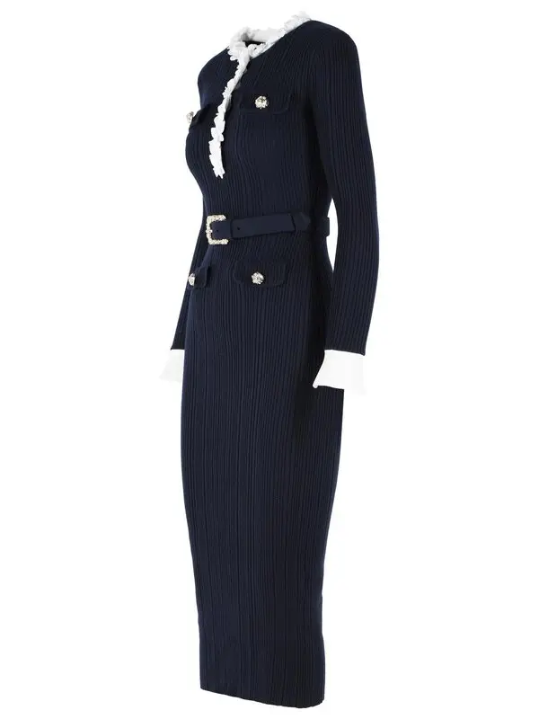 SELF-PORTRAIT Flower" Midi Dress In Navy