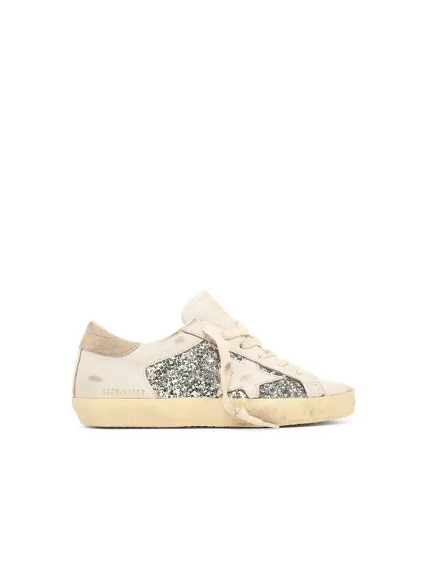 GOLDEN GOOSE Super Star" Leather Sneakers With Glitter Detail - White