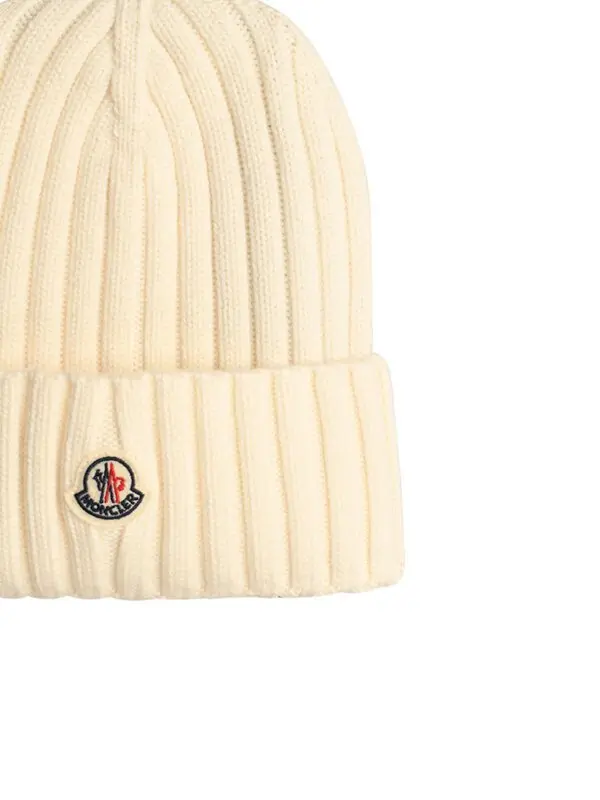 Moncler Virgin Wool Ribbed Beanie - White
