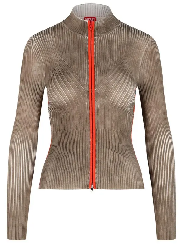 DIESEL® Ribbed Cardigan With Zip Closure - Cream