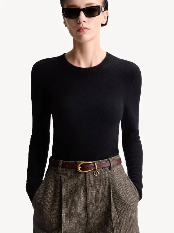 Saint Laurent Cassandre Charm Elongated Buckle Thin Belt In Leather - Brown