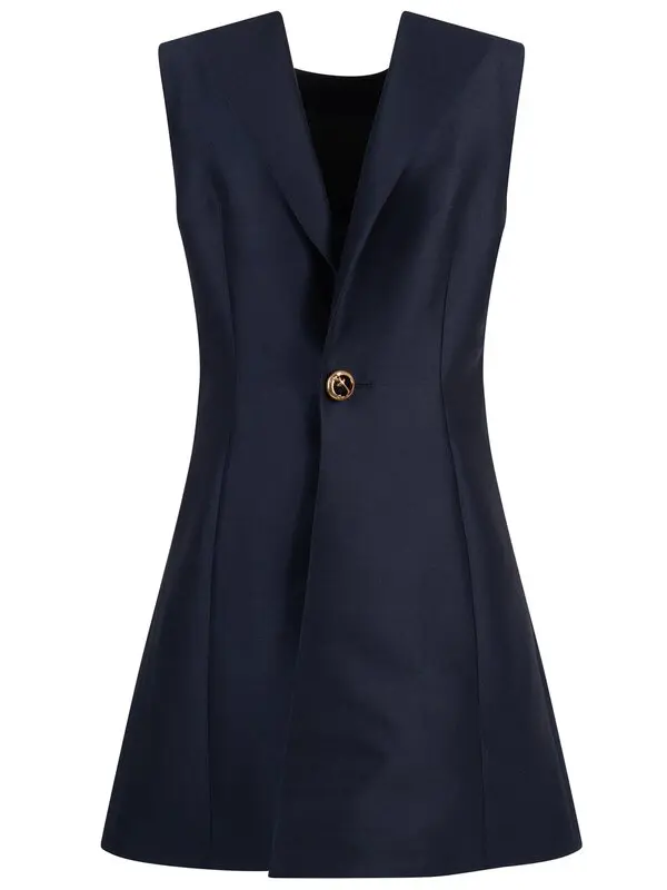 Balenciaga Wool Mini Dress With Button Detail - Blue