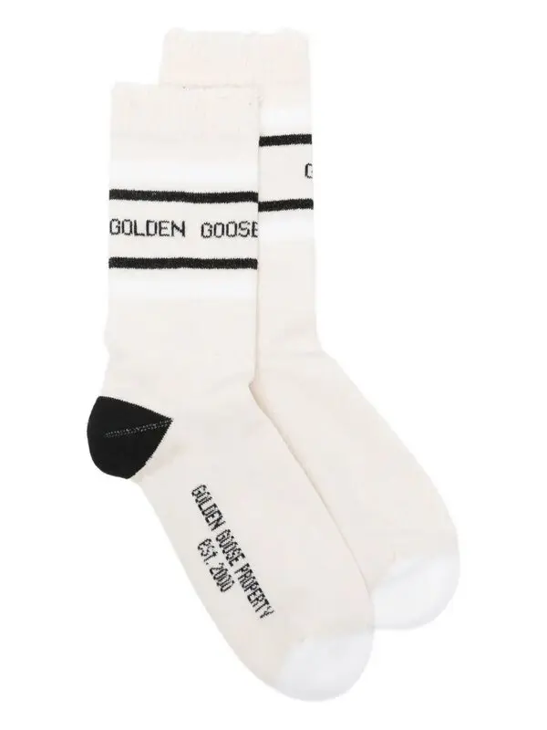 GOLDEN GOOSE Striped Cotton Blend Crew Socks - White
