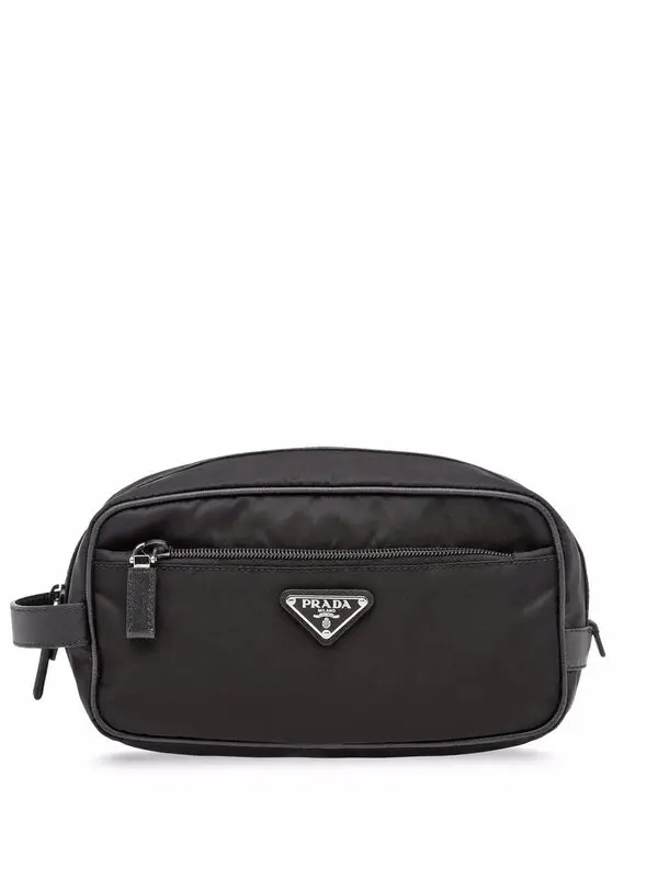 Prada Re-nylon And Saffiano Leather Travel Pouch - Black