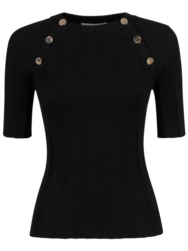 Sportmax Ribbed Top With Button Detail - Black