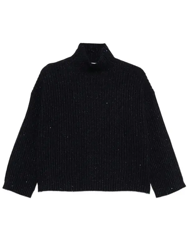 Brunello Cucinelli Sequin-embellished Ribbed Cashmere Turtleneck - Blue