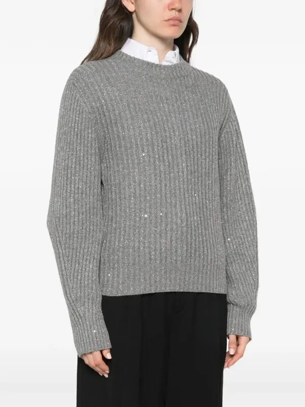 Brunello Cucinelli Ribbed Sequined Crewneck Sweater