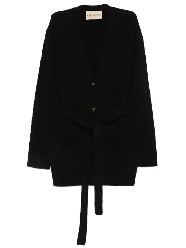 Valentino Garavani Belted Cable-knit Cashmere Cardigan - Black