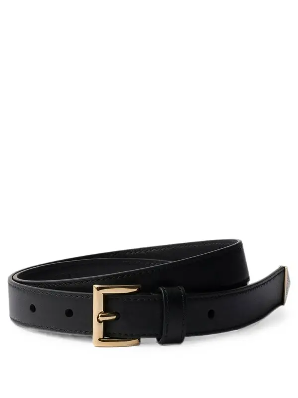 Prada Slim Leather Belt With Logo Detail - Black