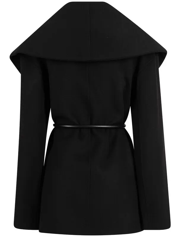Sportmax Wraparound Wool Cape With Leather Belt