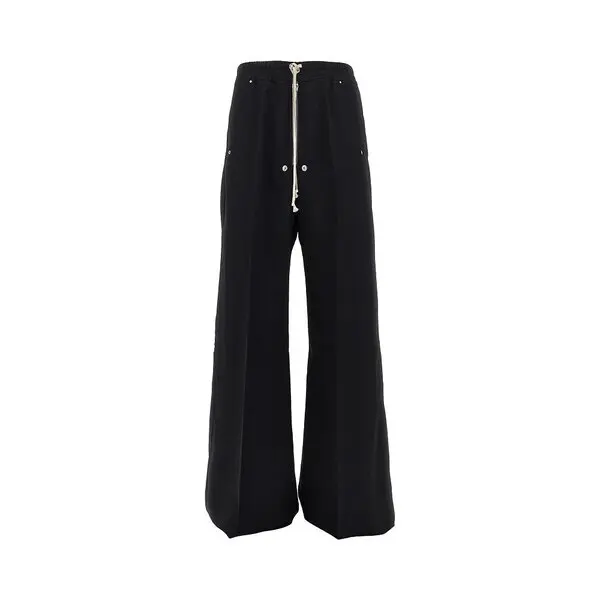 Rick Owens Wool Canvas Wide Leg Pants - Black