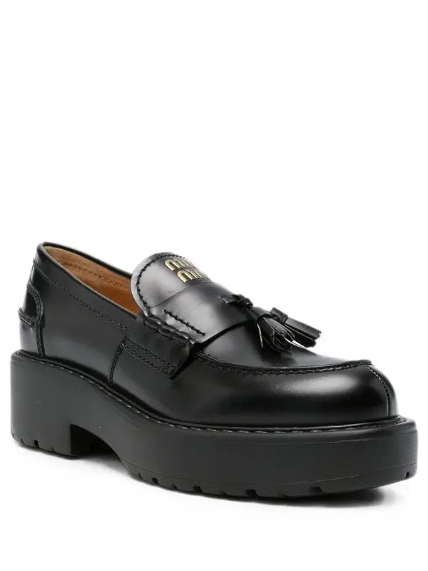 Miu Miu Calf Leather Chunky Loafers - Black