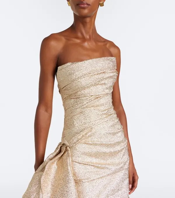 MARMAR HALIM Draped Pleated Brocade Bustier Gown