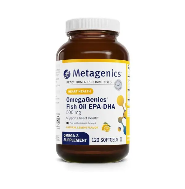 METAGENICS Omegagenics Epa Dha 500 High Potency Fish Oil Supplement For Cardiovascular Health Purity Tested 120 Softgels - No Color