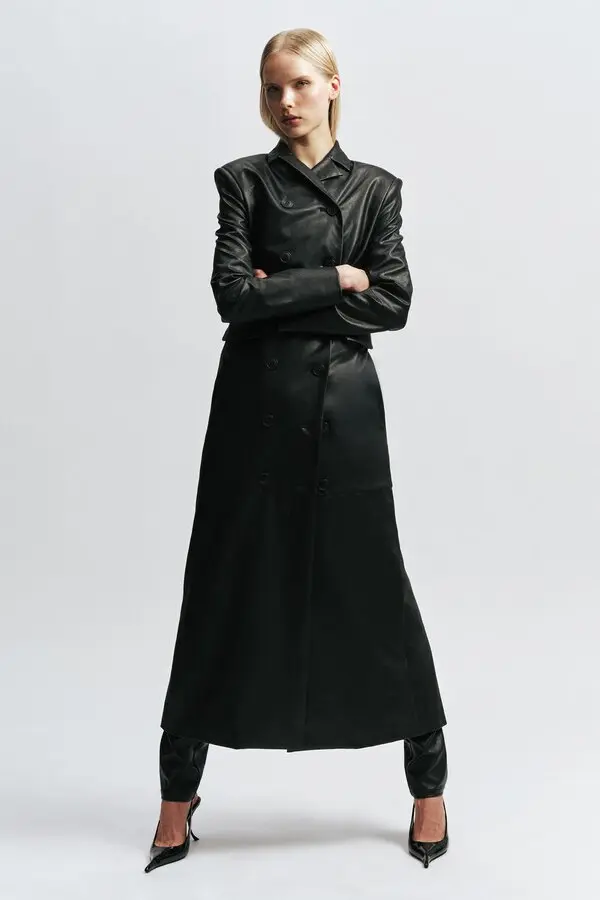 Bardot Liana Vegan Leather Double-breasted Longline Coat
