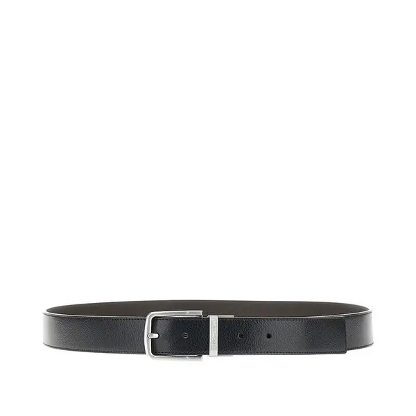 Emporio Armani Reversible Leather Belt With Logo Buckle - Black